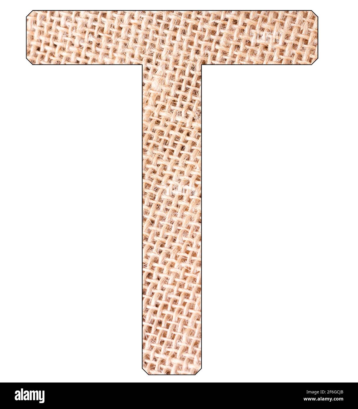 Letter T of the alphabet, with fique cloth background, Andean furcraea ...