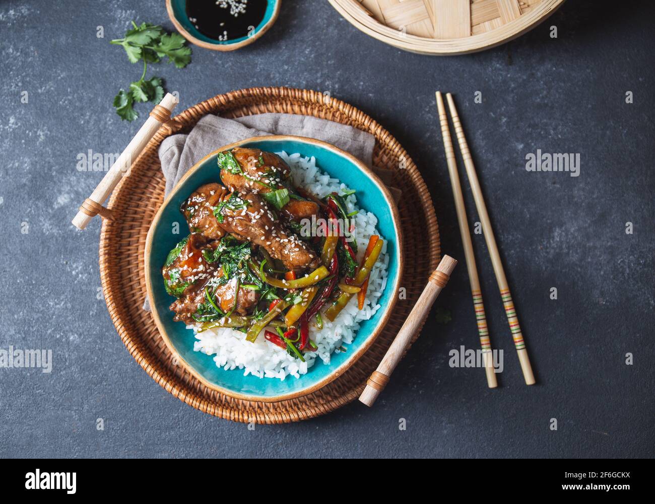 Teriyaki Chicken with white rice. Asian Japanese food Stock Photo - Alamy