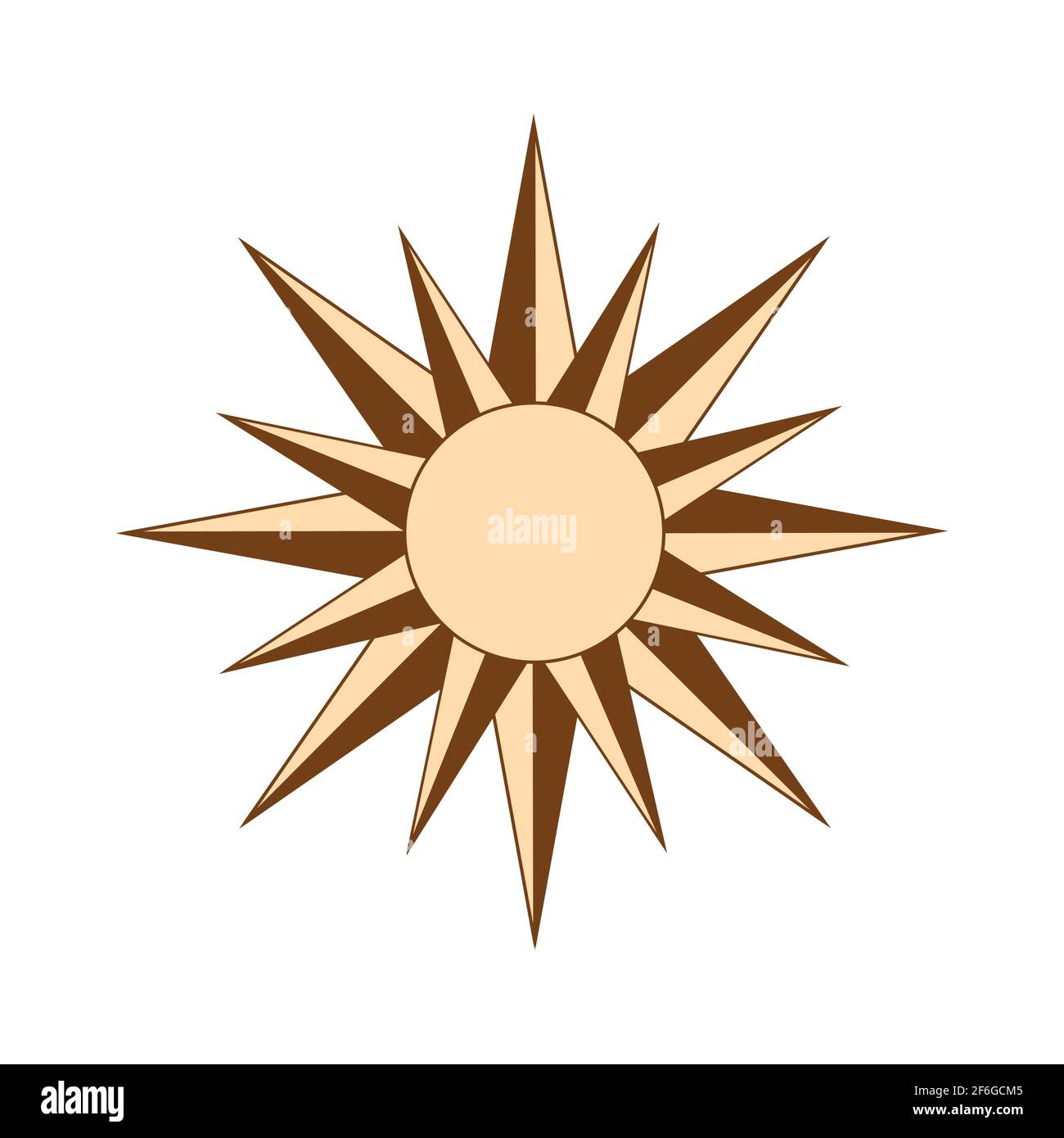 Magic concept, vintage sun with face, gold, trending beige, stylized ...