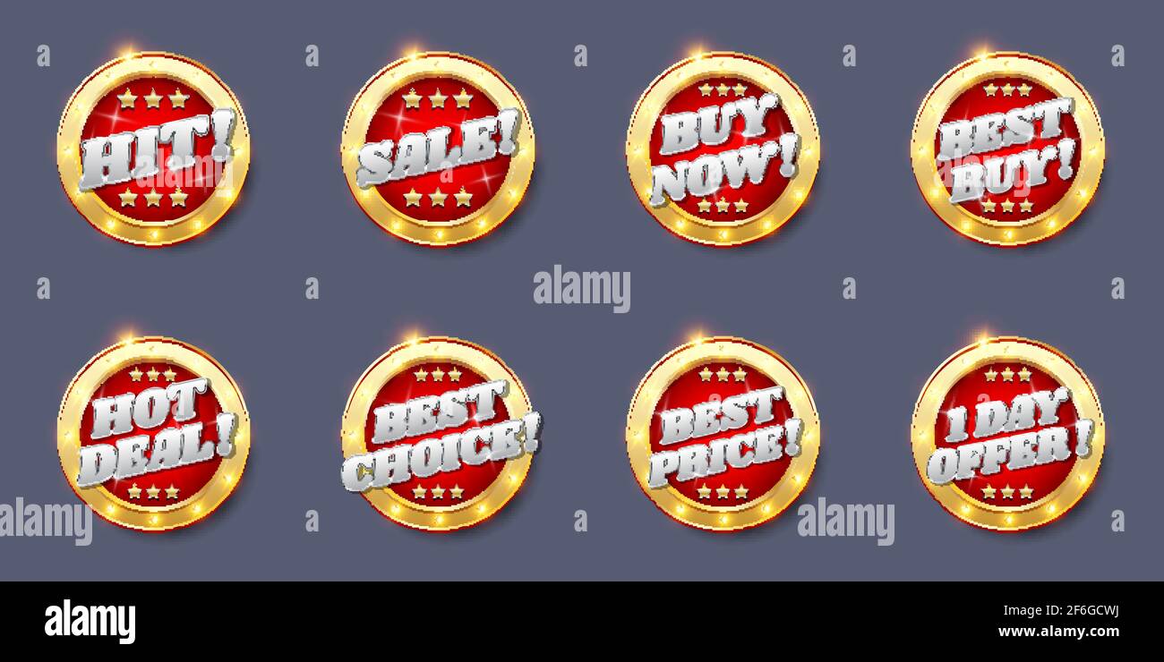 Sale badge, tag, label, sticker, vector illustration. Realistic glossy ...