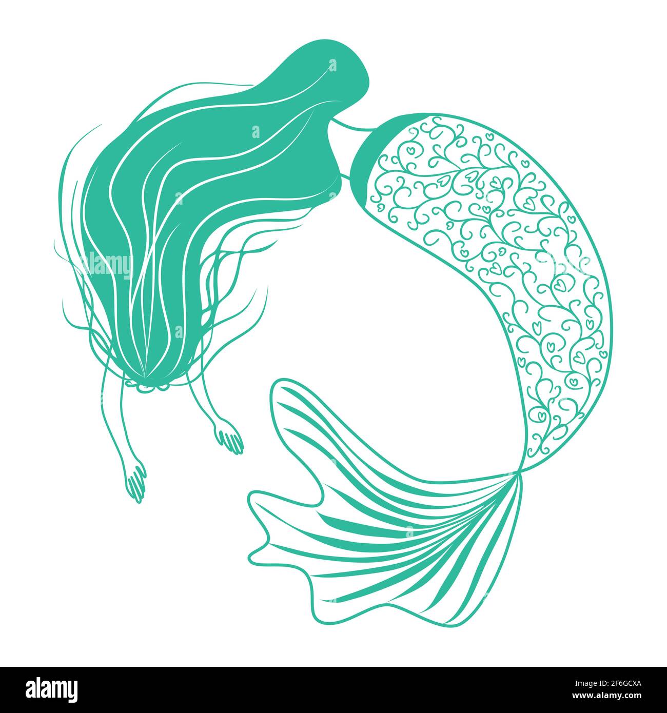 Beautiful mermaid in zentangle style, patterned mermaid tail, anti ...