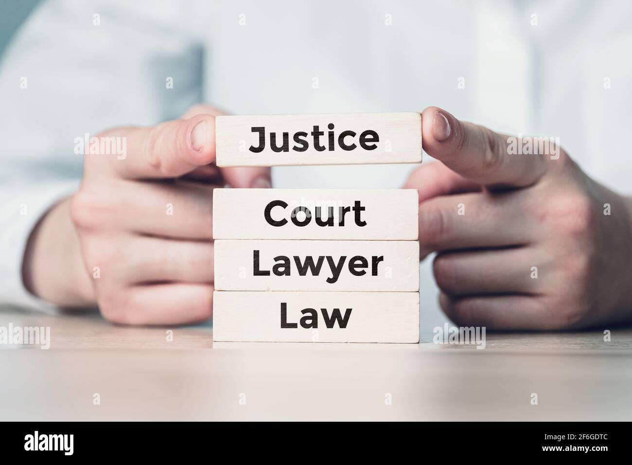 The concept of the work of the judicial system on wooden blocks built ...