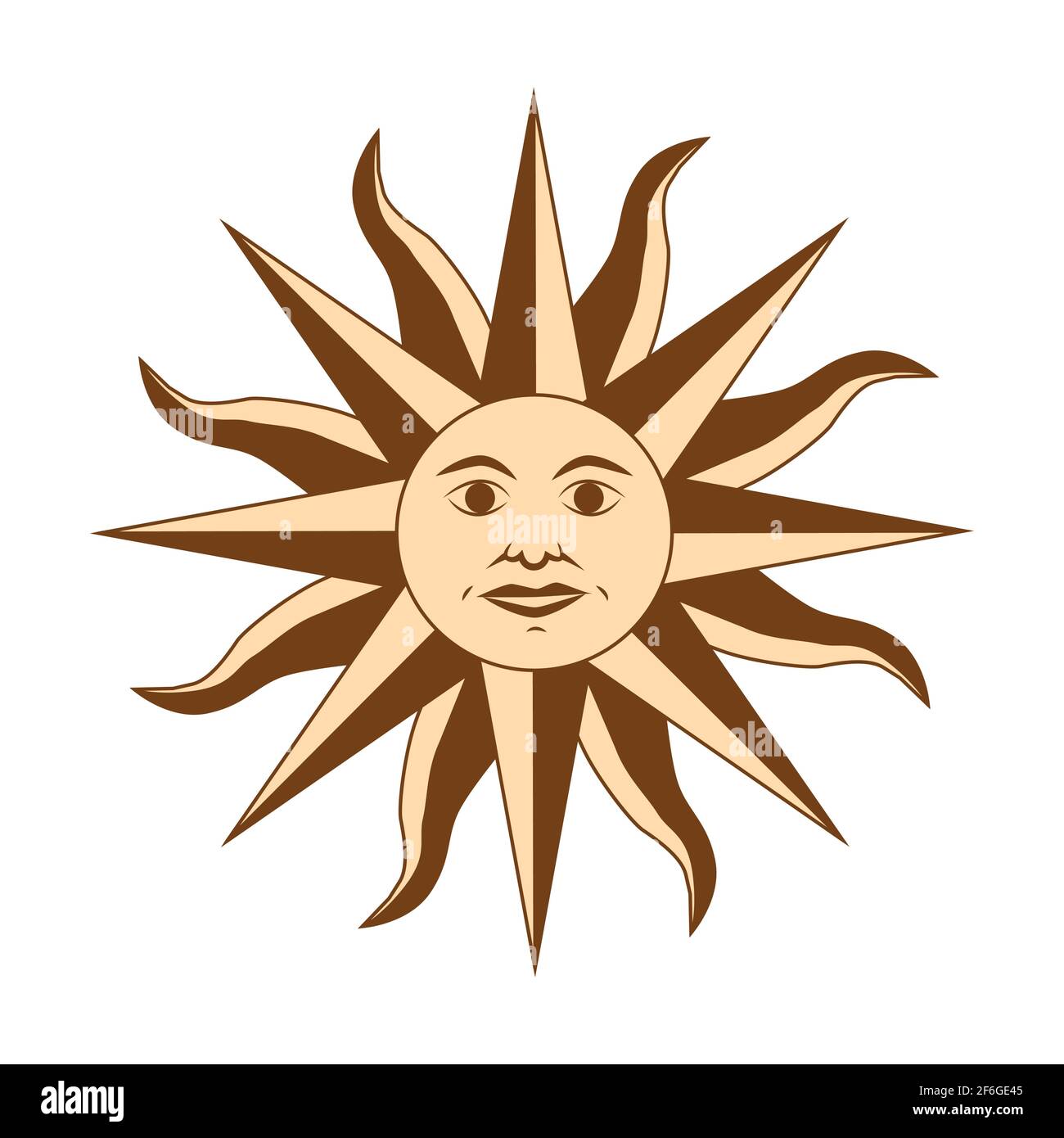 Magic concept, vintage sun with face, gold, trending beige, stylized ...