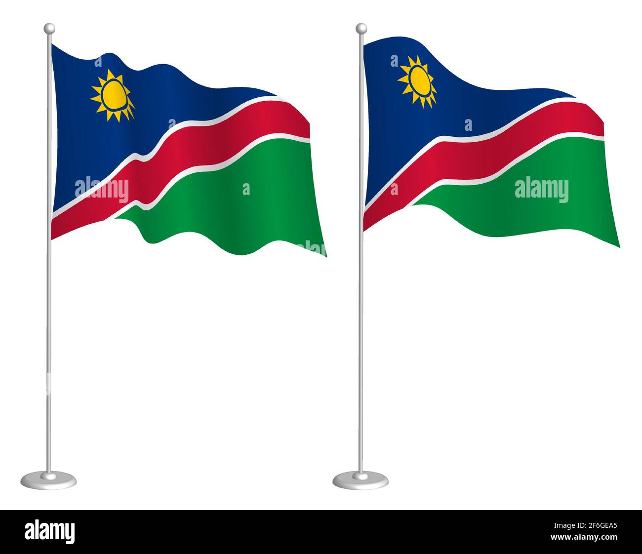 flag of Namibia on flagpole waving in wind. Holiday design element ...