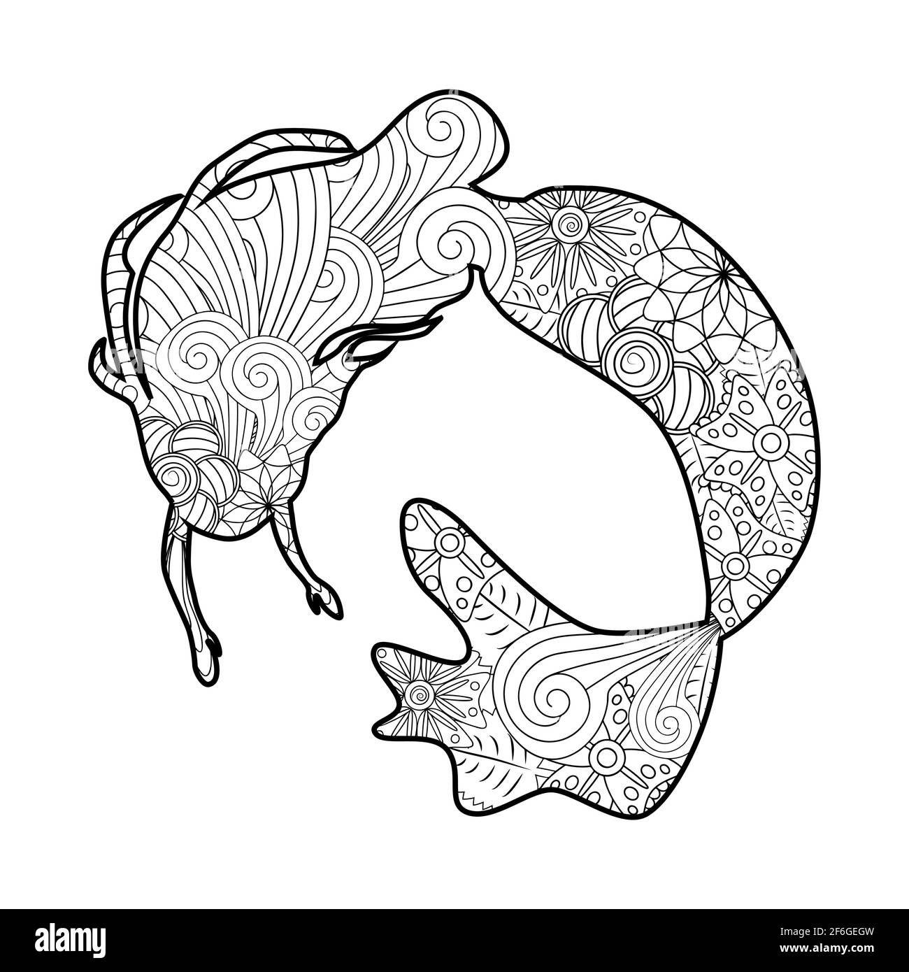 Beautiful mermaid in zentangle style, patterned mermaid tail, anti ...