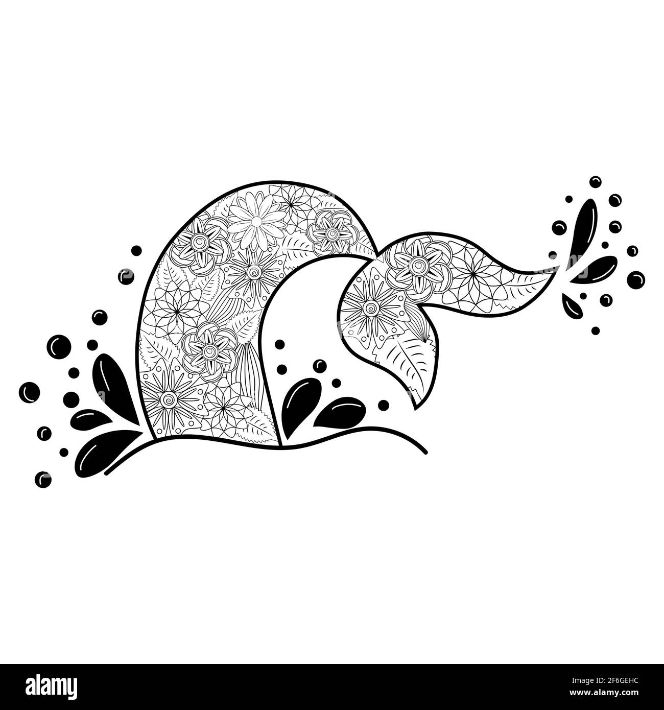 Beautiful mermaid in zentangle style, patterned mermaid tail, anti ...