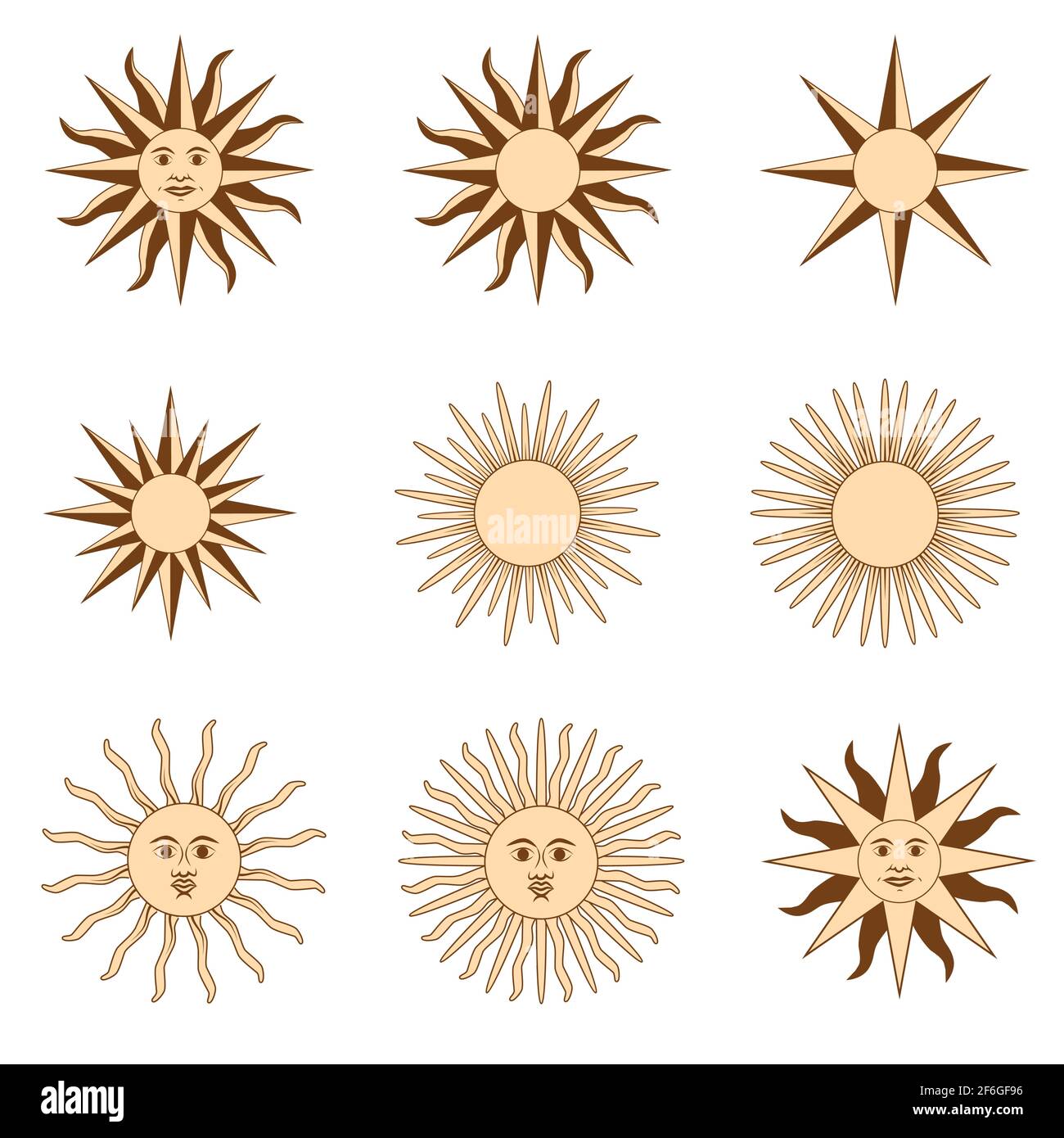 Gold sun engraving Cut Out Stock Images & Pictures - Alamy