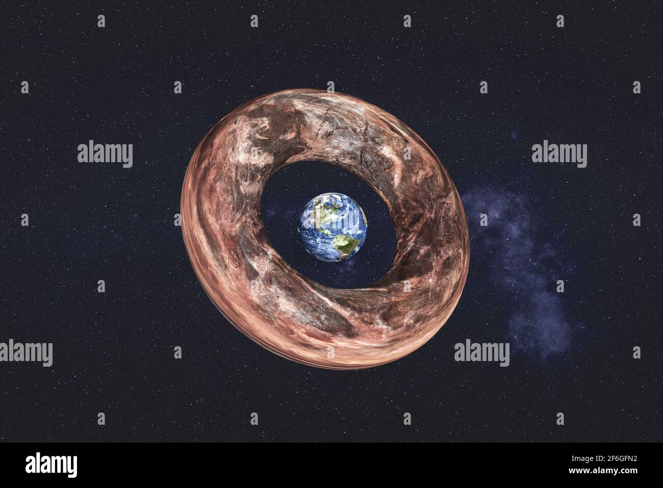 Fantastic torus Planet with magma and atmosphere with Earth planet in ...