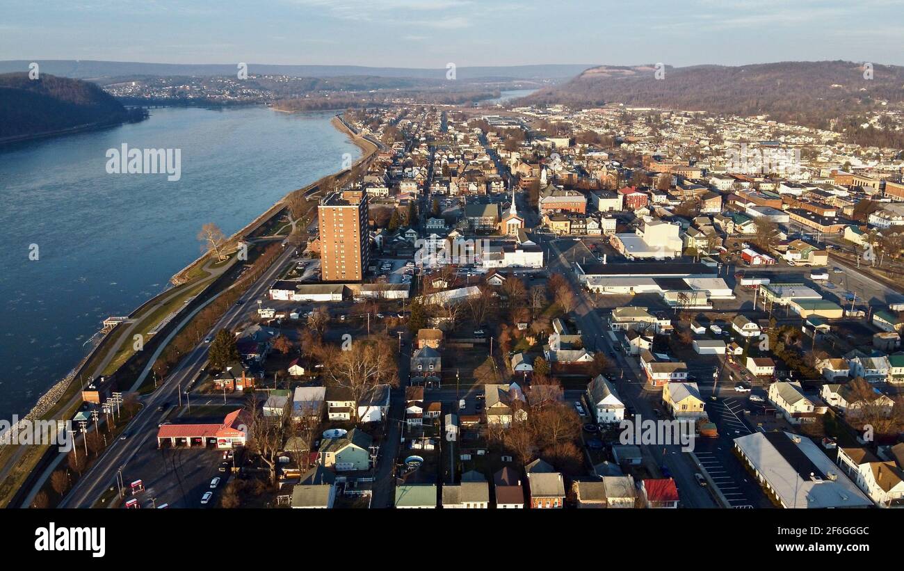 Aerial View of Small Town with River Stock Photo - Alamy