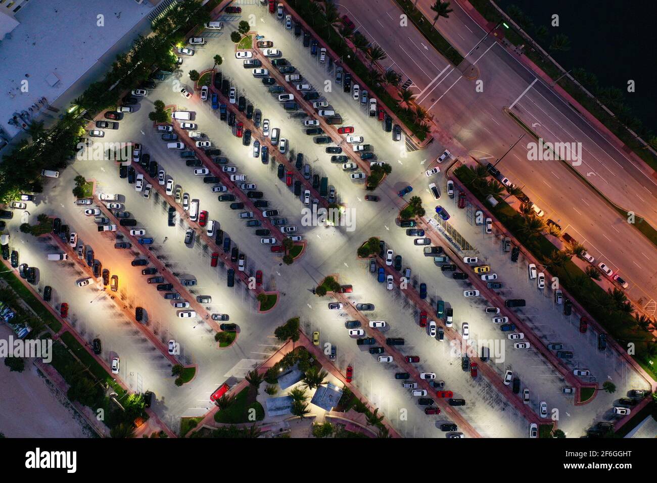 Aerial View of Parking Lot at Night in Miami Beach Stock Photo - Alamy