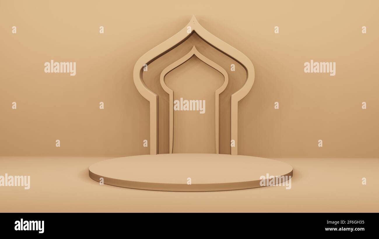 Step Stage Podium Stage backdrop with Arabic arch . 3d rendering Stock ...