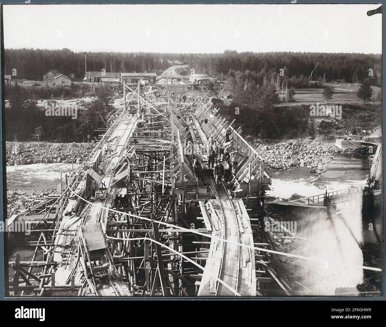 The railway bridge is built over the Pite River at Sikfors on the line ...