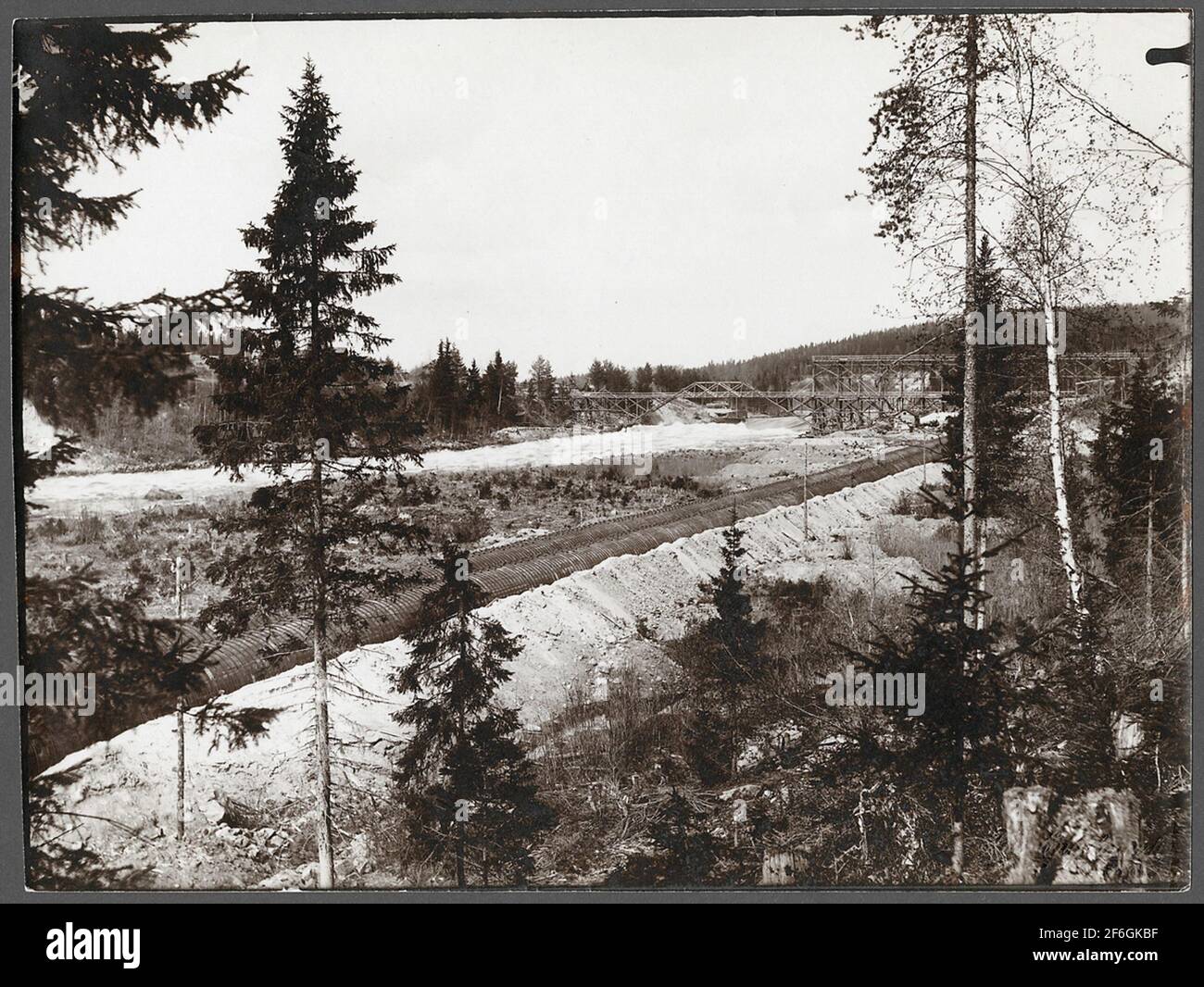 The railway bridge is built over the Pite River at Sikfors on the line ...