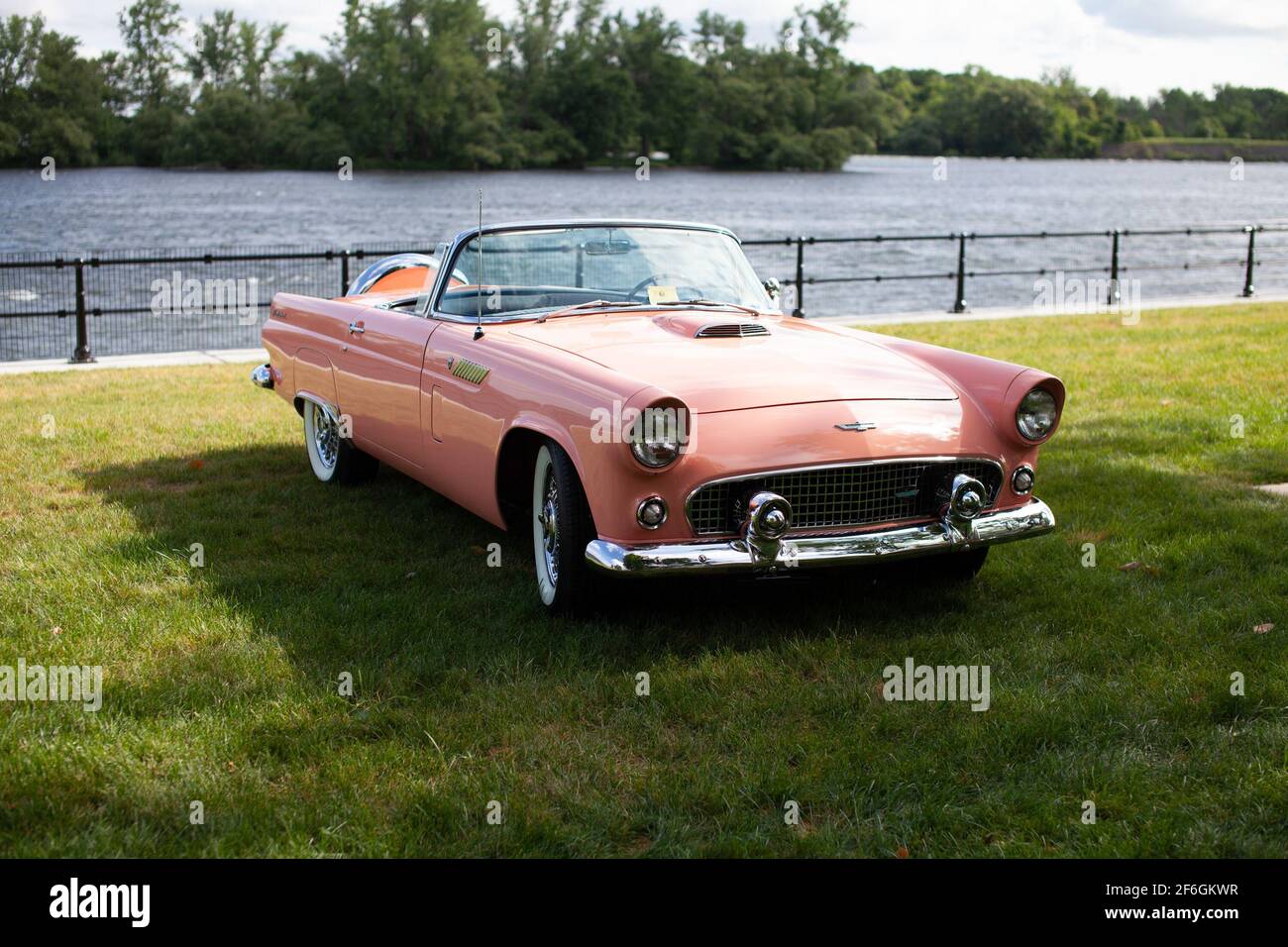 Pink 1960s Convertible Ford Thunderbird at a car show in Chambly ...