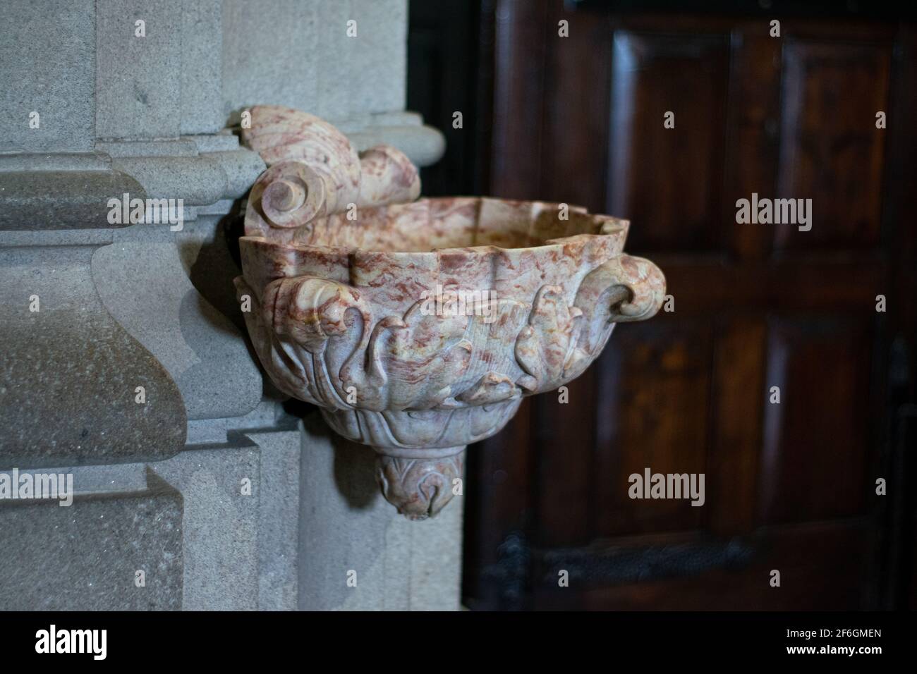 Marble Holly water shell inside a church used in Christian rituals ...