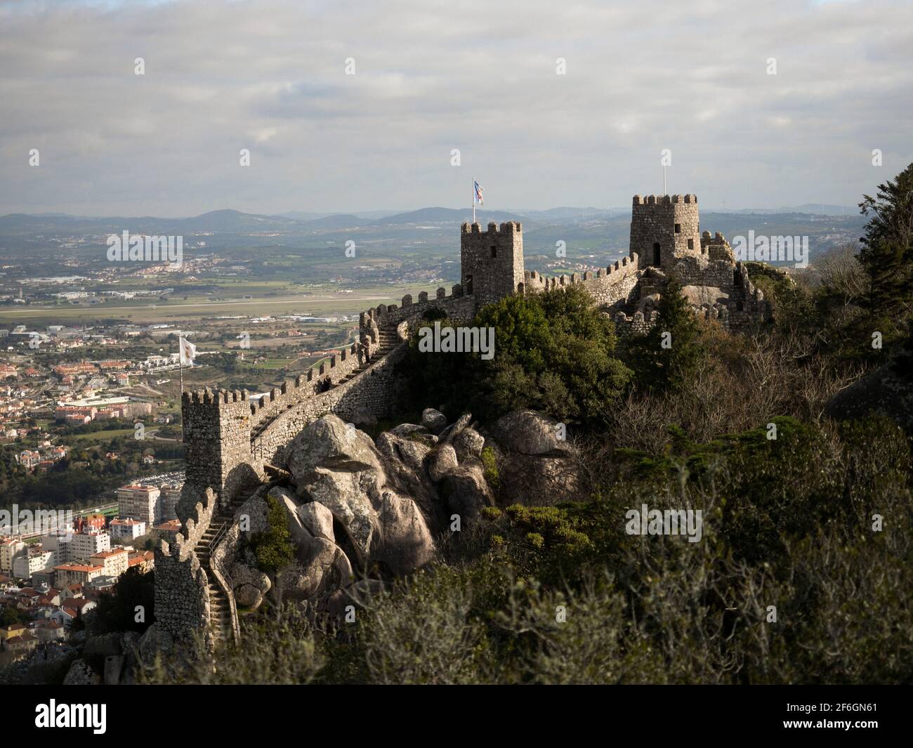 Panorama view of medieval historic moorish castle ruins fortress ...