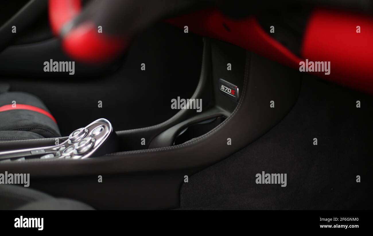 The Interior 570S Badge Of A 2017 McLaren 570S With Two Tone Black And ...