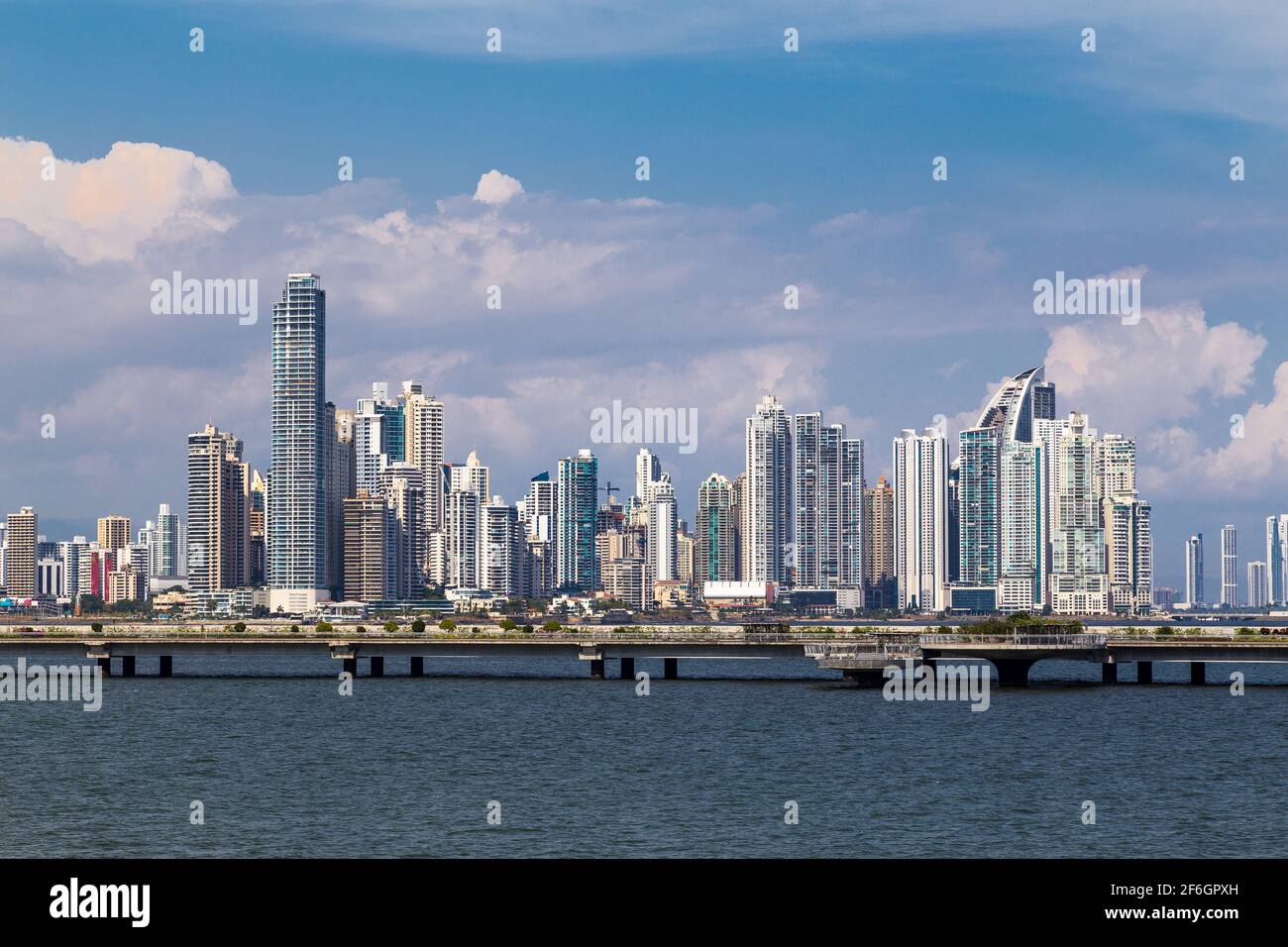 The beautiful and modern skyline of Panama city under a blue sky with ...