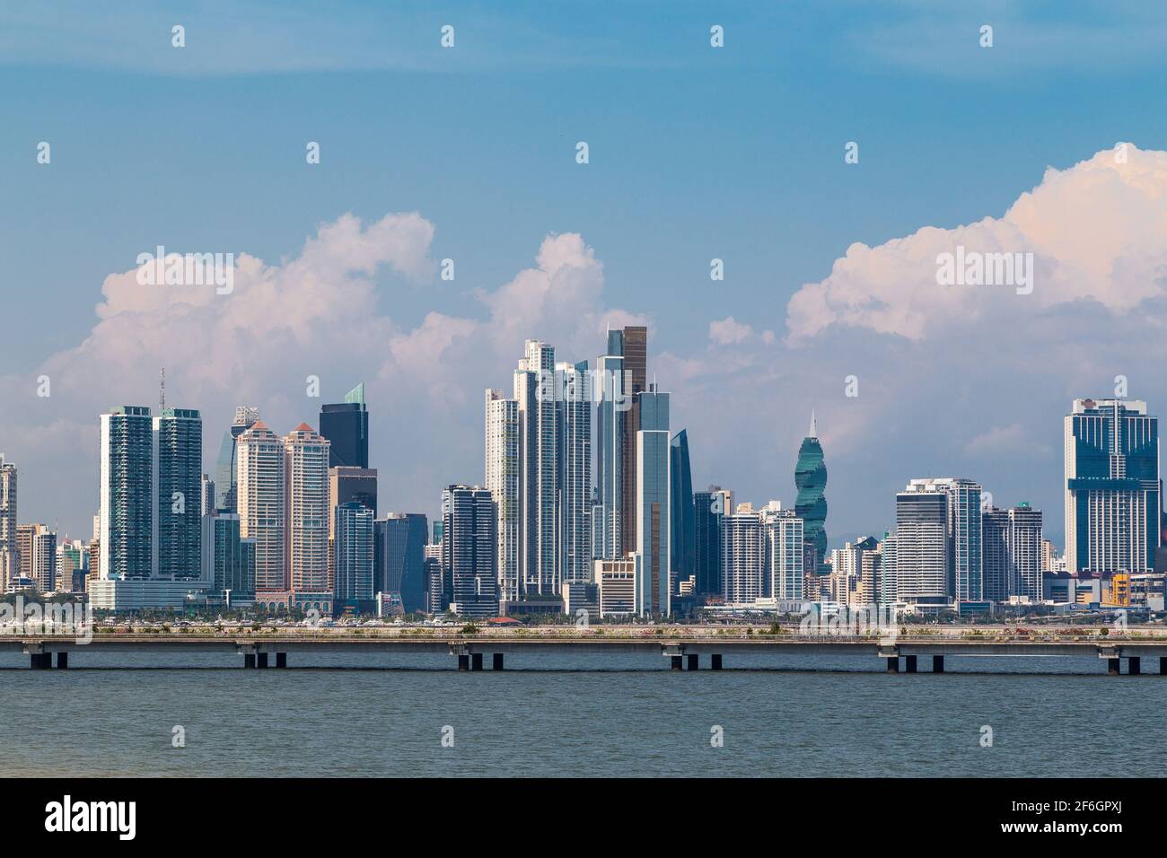 The beautiful and modern skyline of Panama city under a blue sky with ...