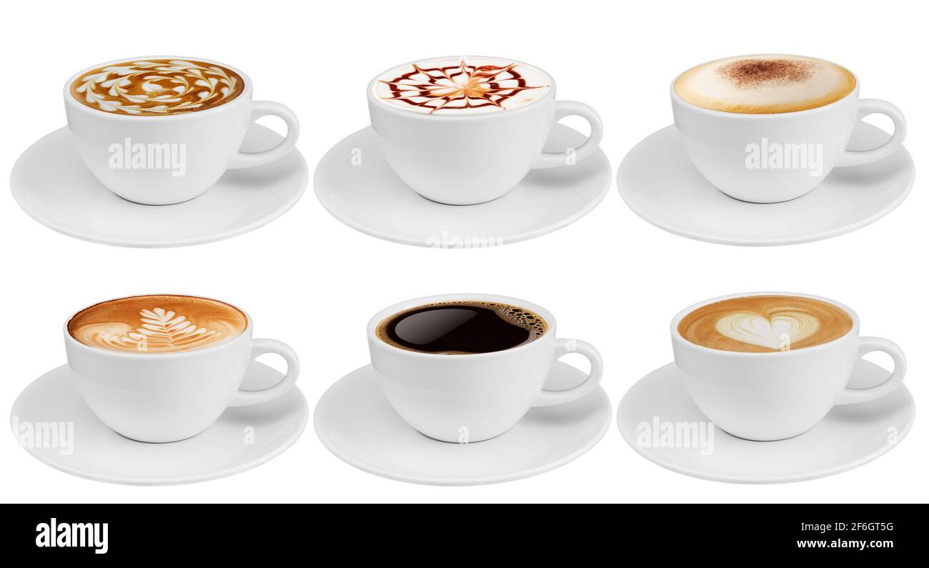 Side view coffee cup collection, coffee cup assortment with shape sign ...