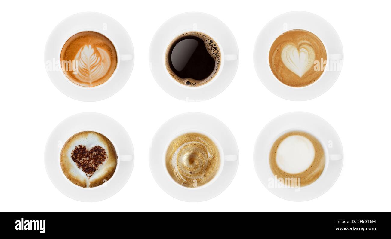 Top view coffee cup collection, coffee cup assortment with shape sign ...