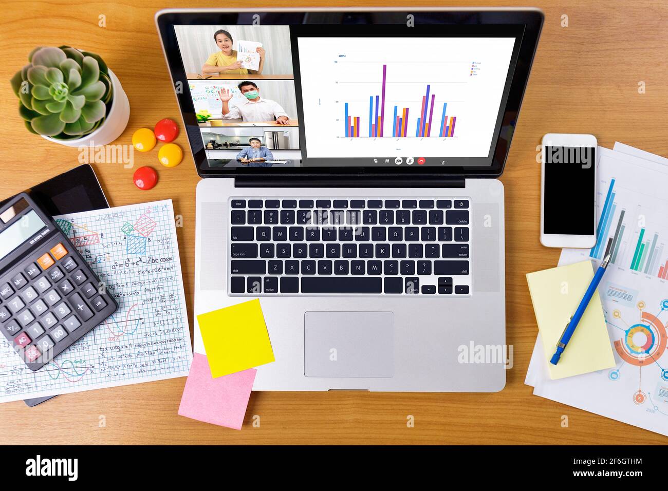 Top view Business long distance video call, businessman and ...