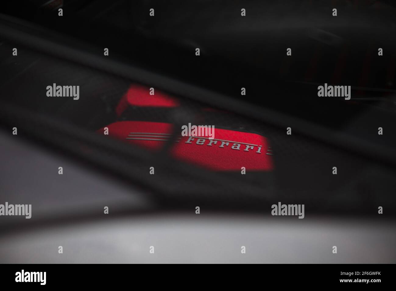 The Red Engine Cover Through The Grille Of A 2016 Ferrari 488 GTB Stock ...