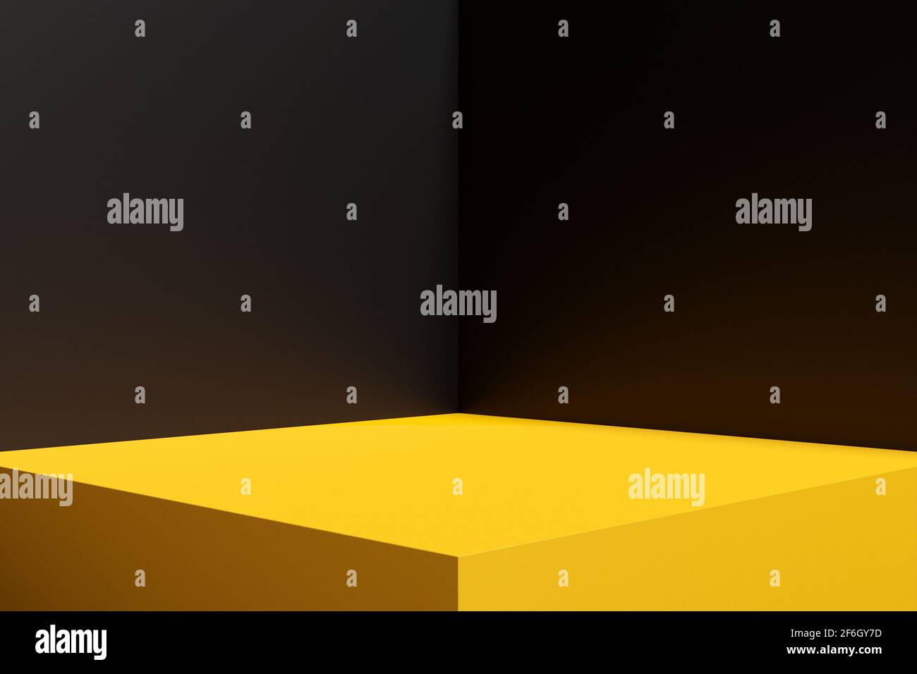 3D illustration corner of a rectangular room with black wall and yellow ...