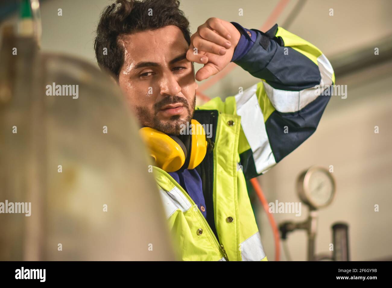 Worker work hard ,Engineer tired work in factory, Man working in danger ...