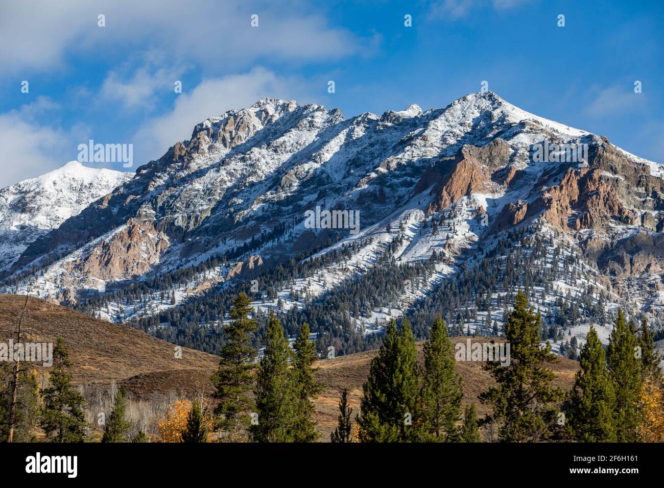 United States, Idaho, Sun Valley, Landscape with snowcapped Rocky ...