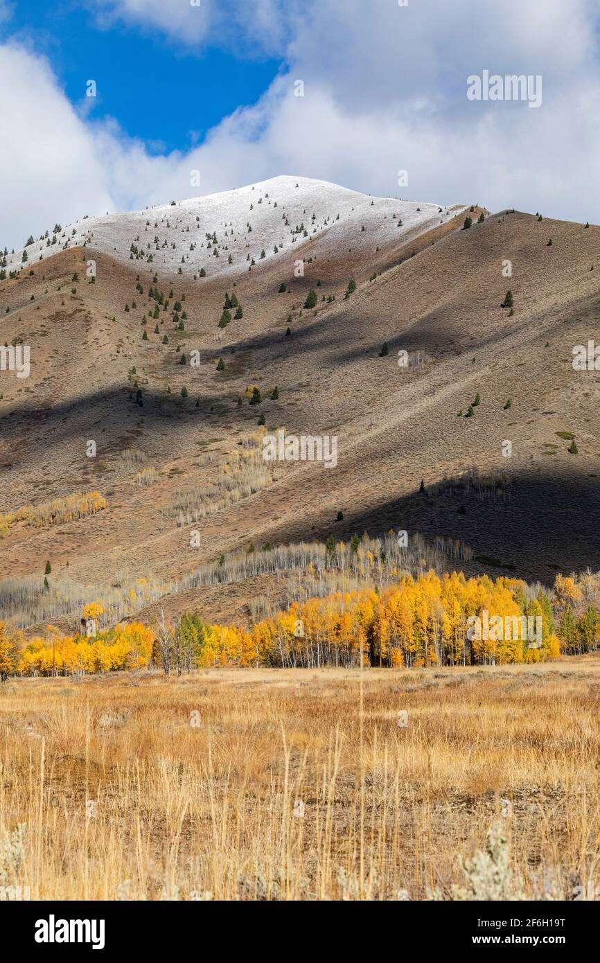 United States, Idaho, Sun Valley, Landscape with snowy mountains and ...