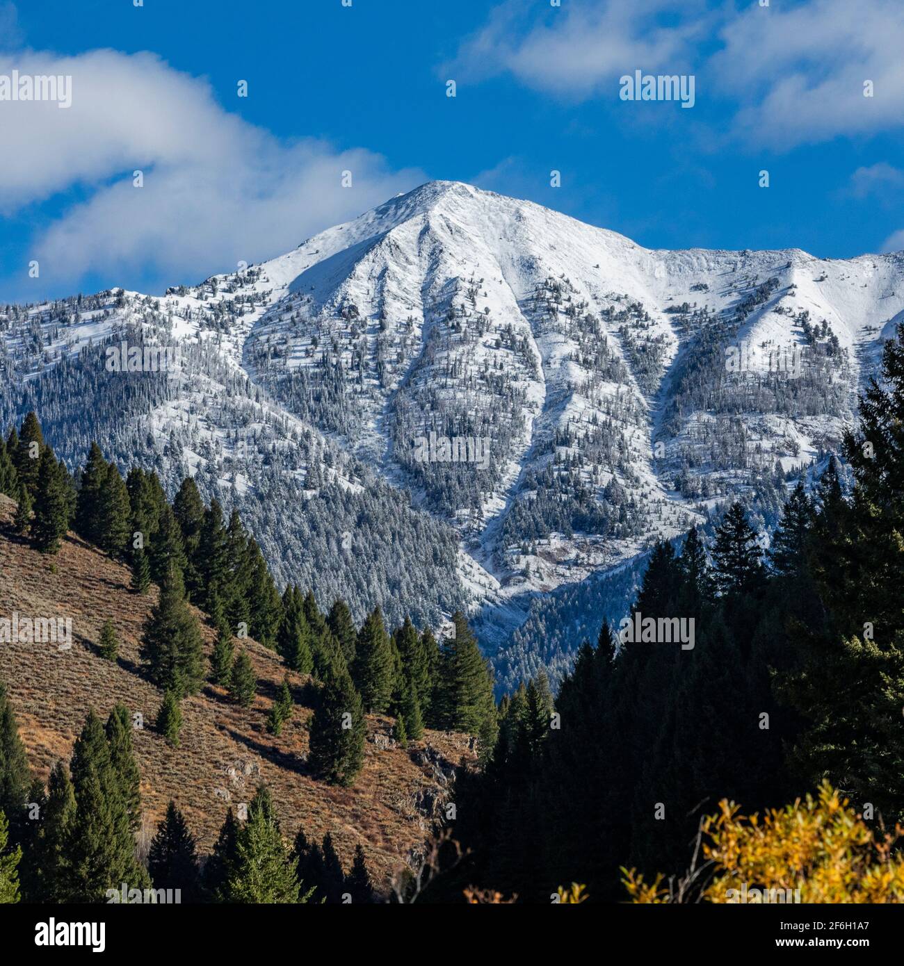 United States, Idaho, Sun Valley, Landscape with snowy mountains and ...