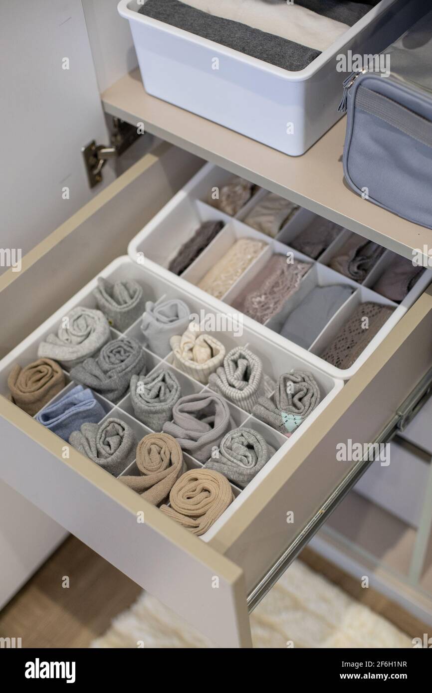 Wardrobe with perfect order clothes shades Stock Photo - Alamy