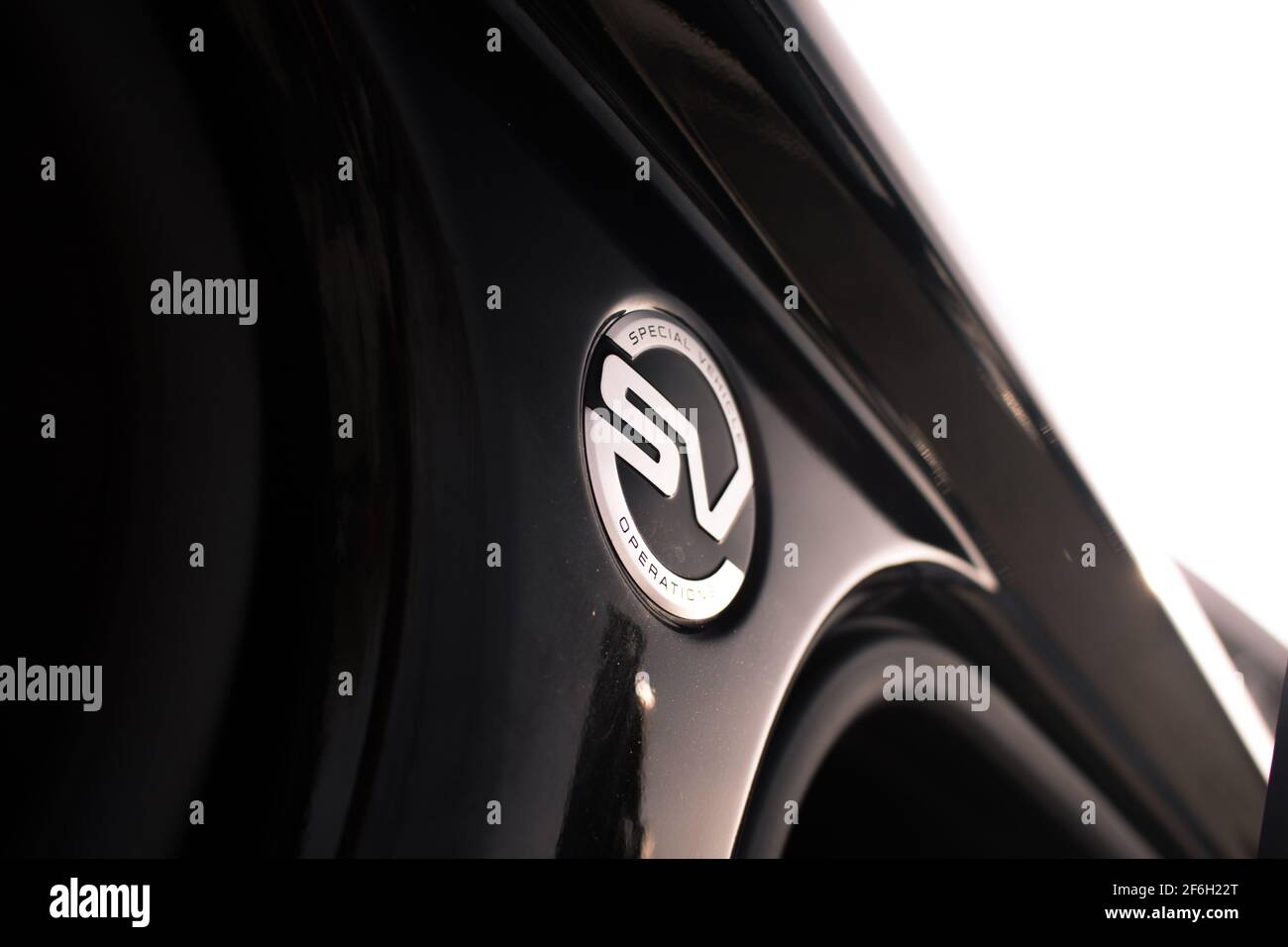 . A Model Designation Badge On The 2019 Range Rover Sport SVR Stock ...