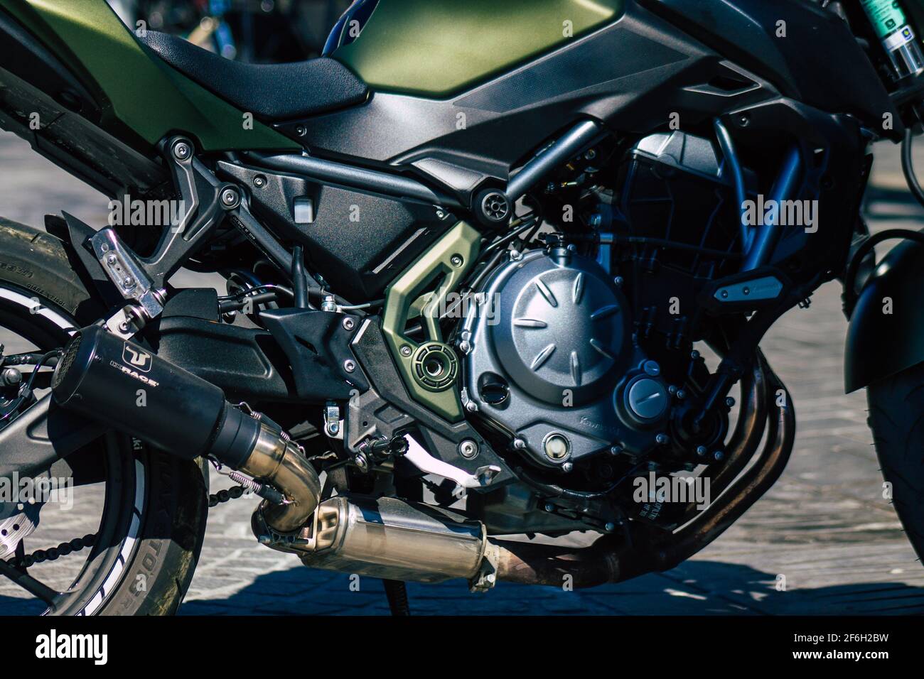 Reims France March 31, 2021 Closeup of a Kawasaki 650 cc motorcycle ...