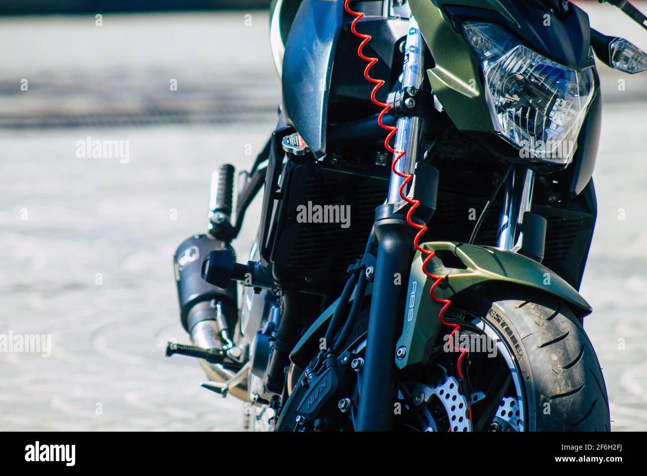 Reims France March 31, 2021 Closeup of a Kawasaki 650 cc motorcycle ...