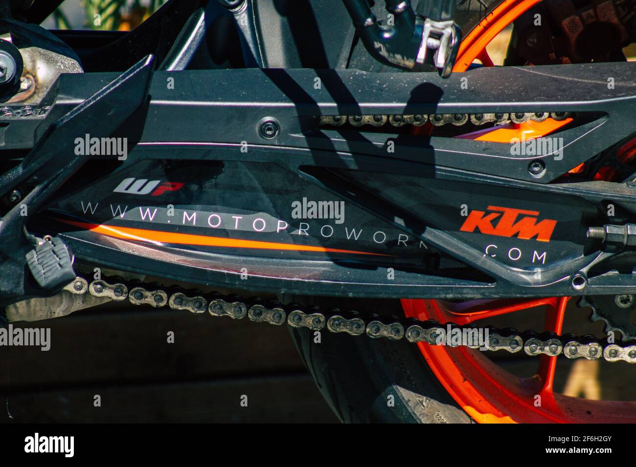 Reims France March 31, 2021 Closeup of a KTM 190 JUKE motorcycle parked ...