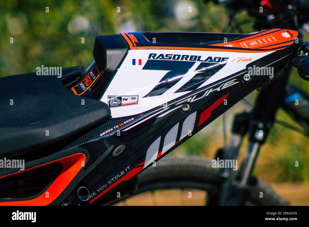 Reims France March 31, 2021 Closeup of a KTM 190 JUKE motorcycle parked ...