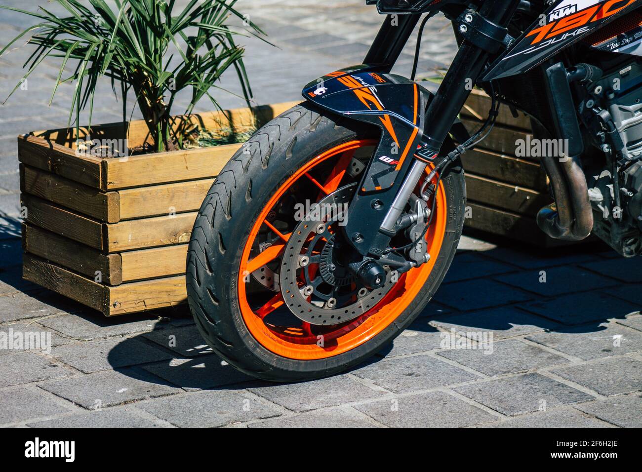 Reims France March 31, 2021 Closeup of a KTM 190 JUKE motorcycle parked ...
