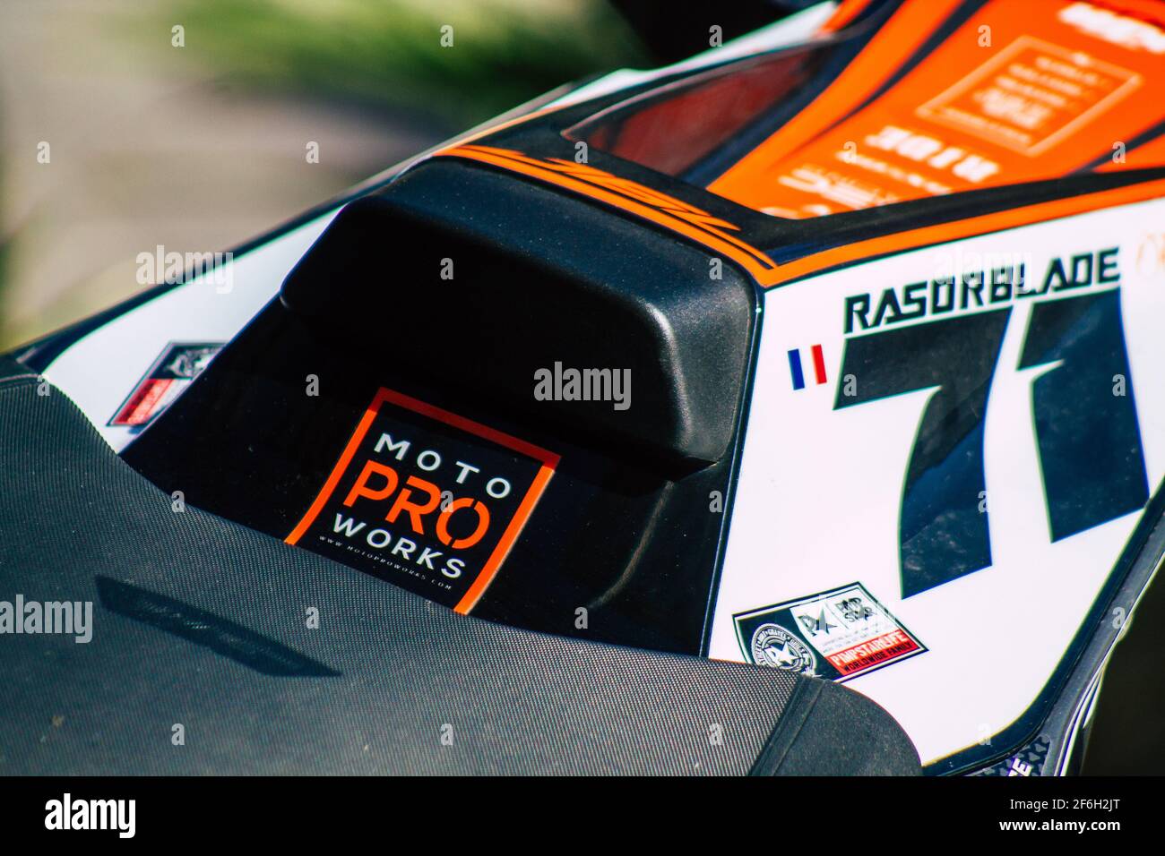 Reims France March 31, 2021 Closeup of a KTM 190 JUKE motorcycle parked ...