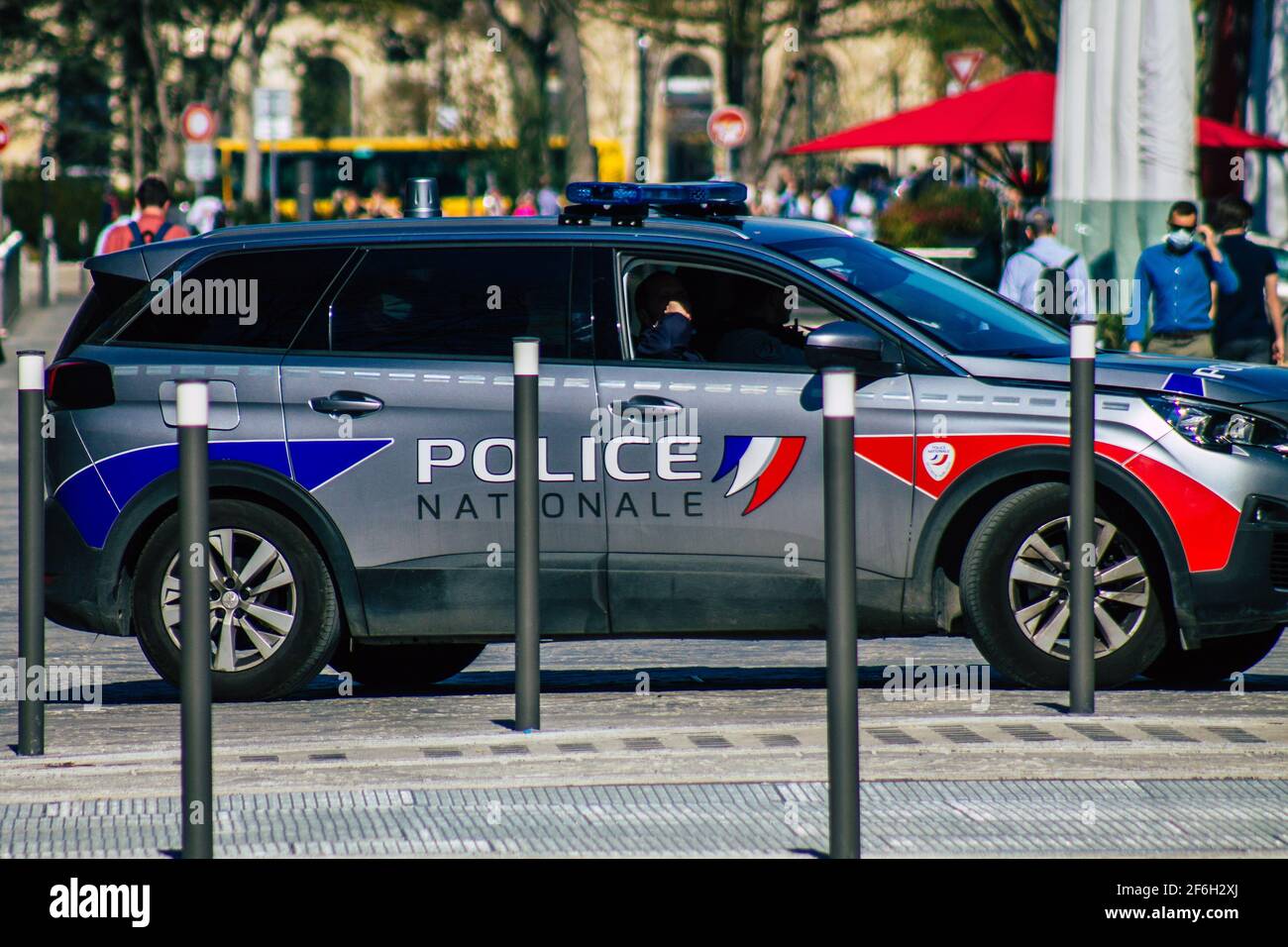 Reims France March 31, 2021 French police car in the streets of Reims ...
