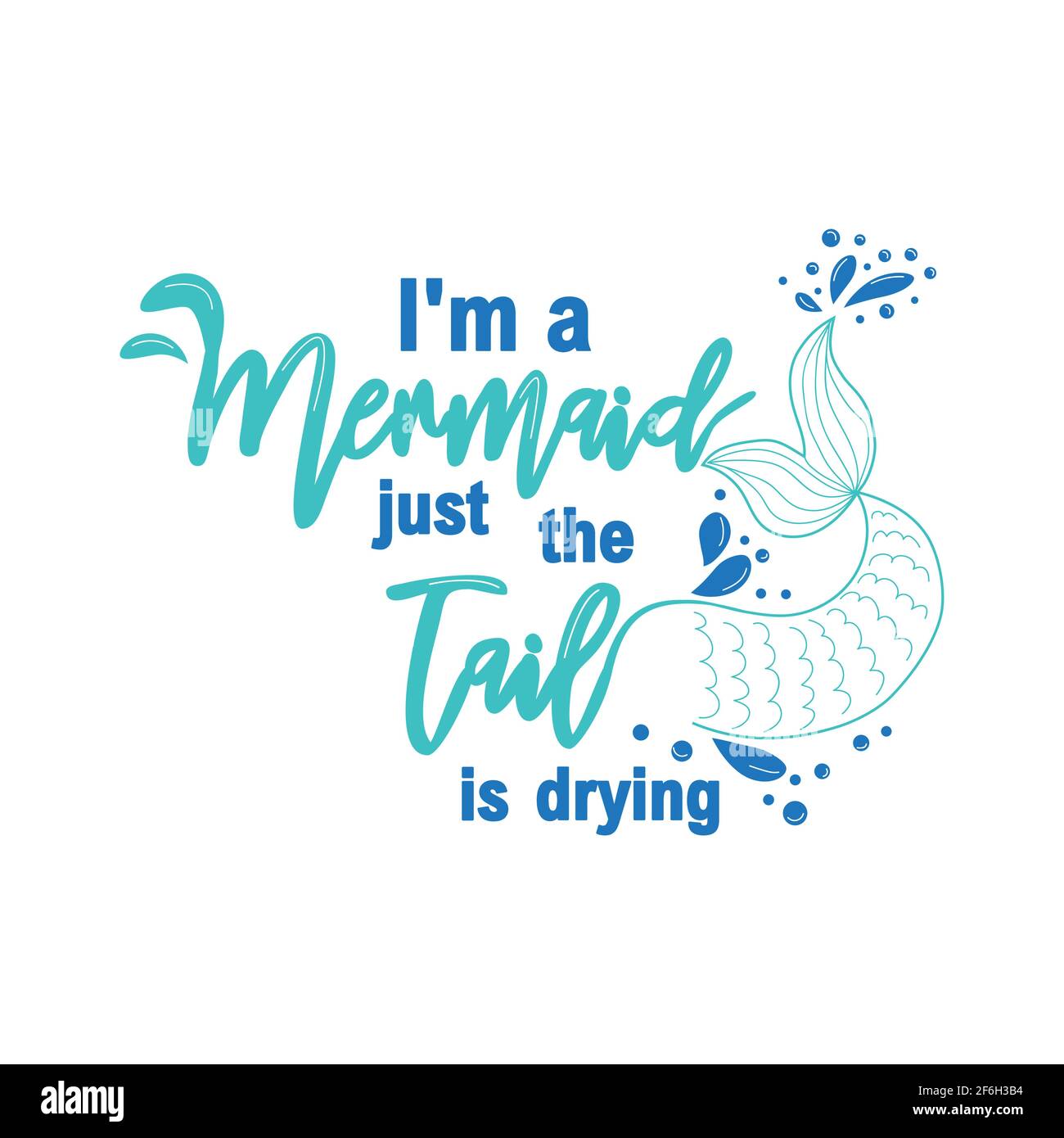 I am a mermaid and the tail is drying. Mermaid card with hand drawn ...