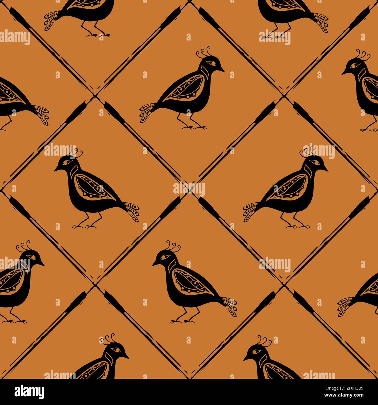 Stylized bird and diagonal grid seamless vector pattern background ...