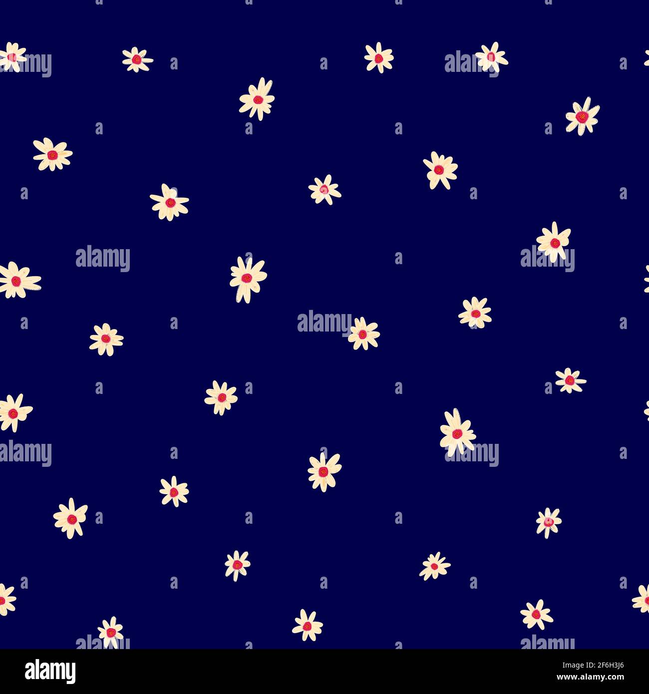 Ditsy flowers white on blue seamless background. Floral repeating ...