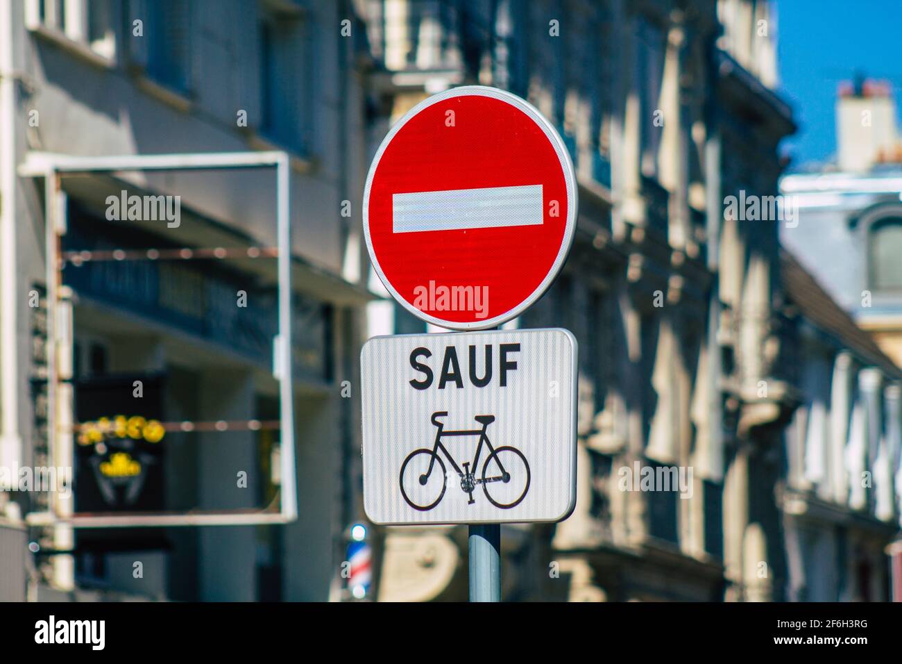Reims France March 31, 2021 Street sign or road sign, erected at the ...