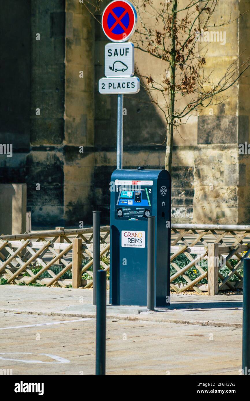 Reims France March 31, 2021 Street sign or road sign, erected at the ...