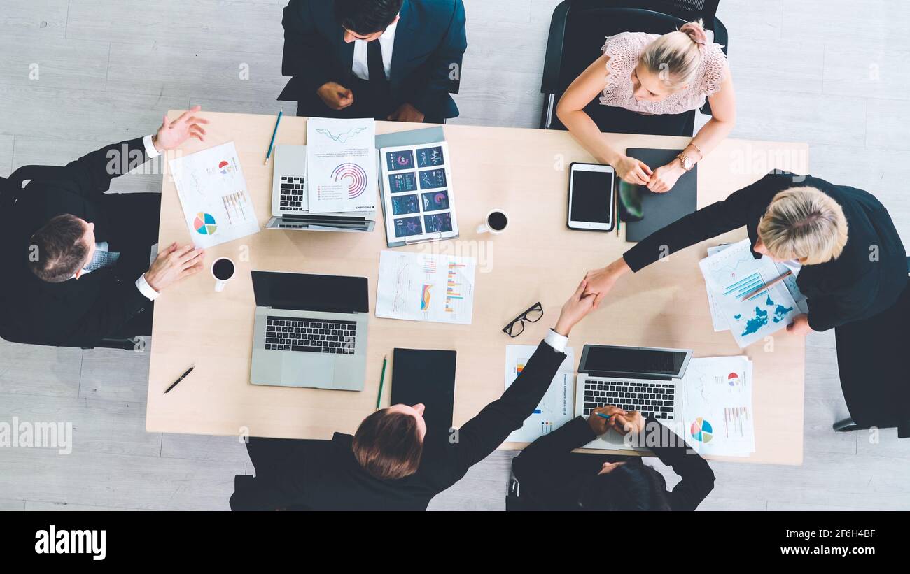 Business people group meeting shot from top view in office . Profession ...