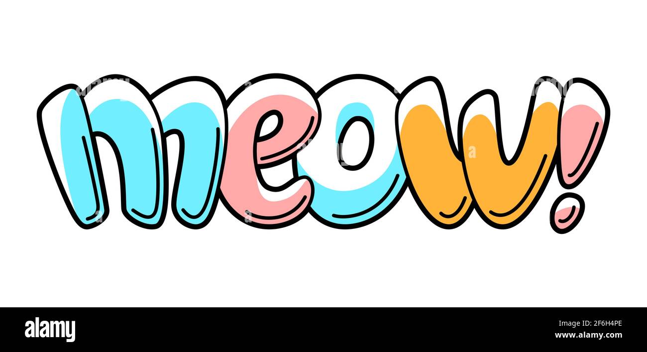 Illustration of written kitty meow. Cartoon lettering Stock Vector ...