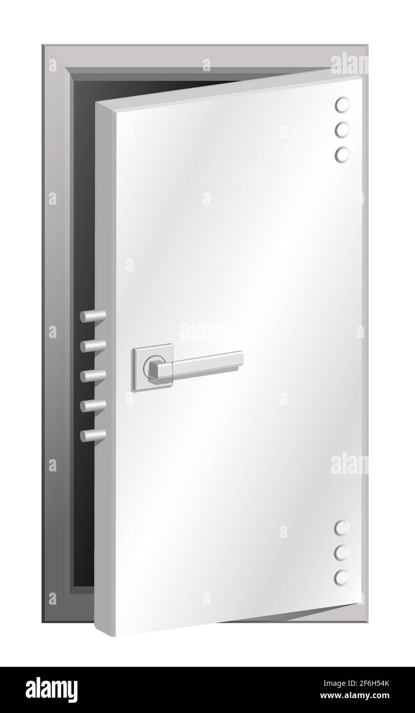 Realistic open door of bomb shelter or bank vault made of thick steel ...