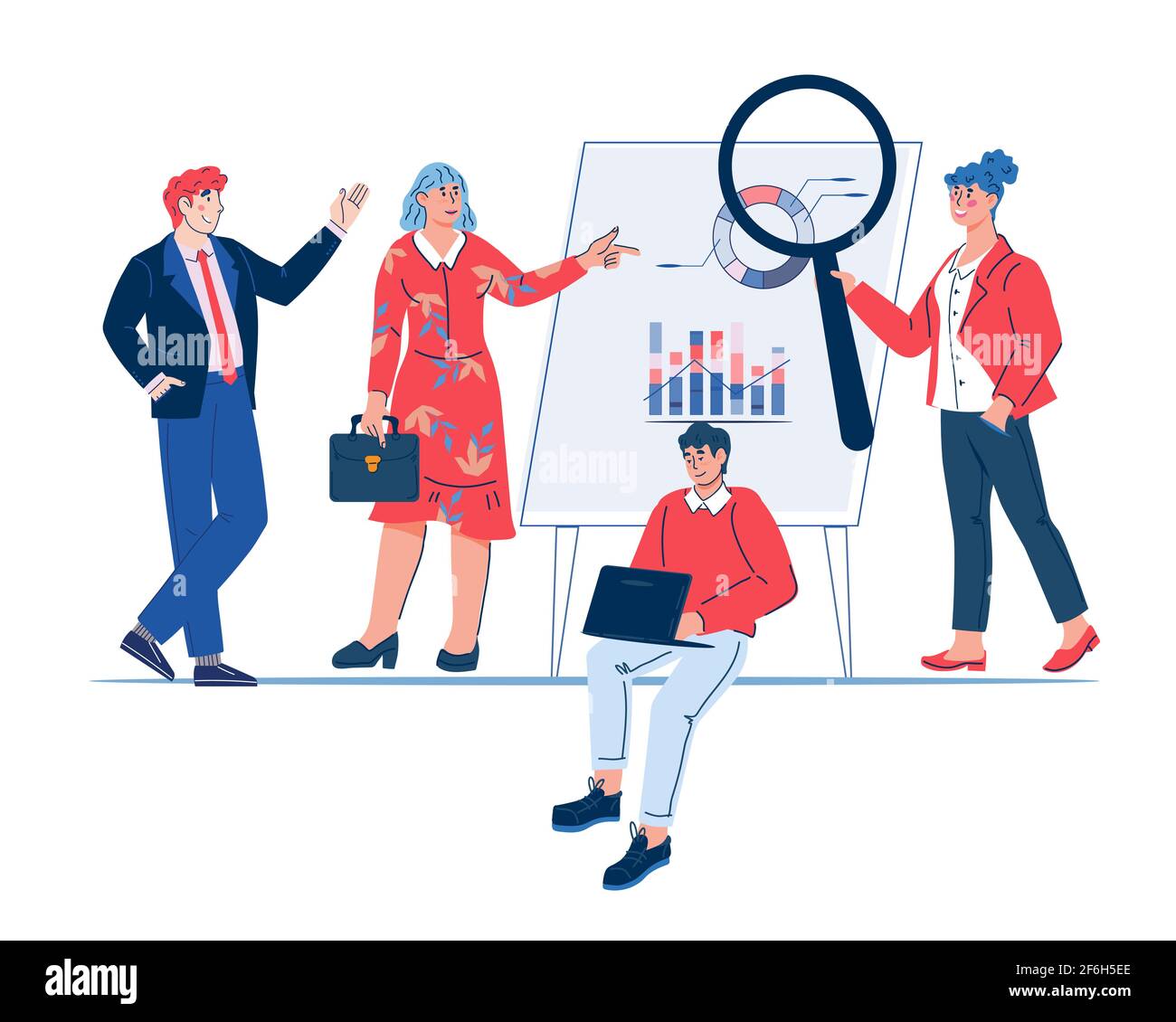 Business data analysis concept with group of analytics studying graphs ...
